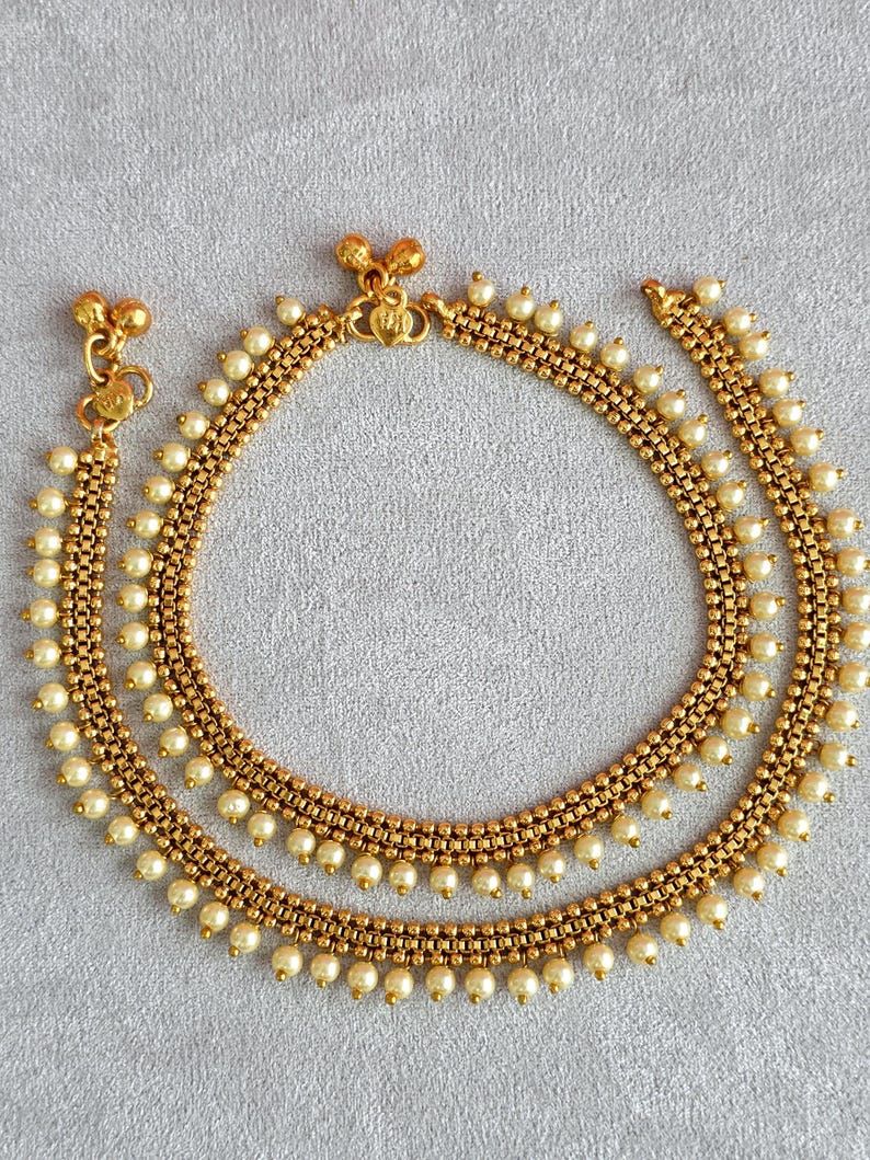 Gold Plated Anklet Pair/payal/moti Payal/jhanjran/panjeb/pajeb/indian ...