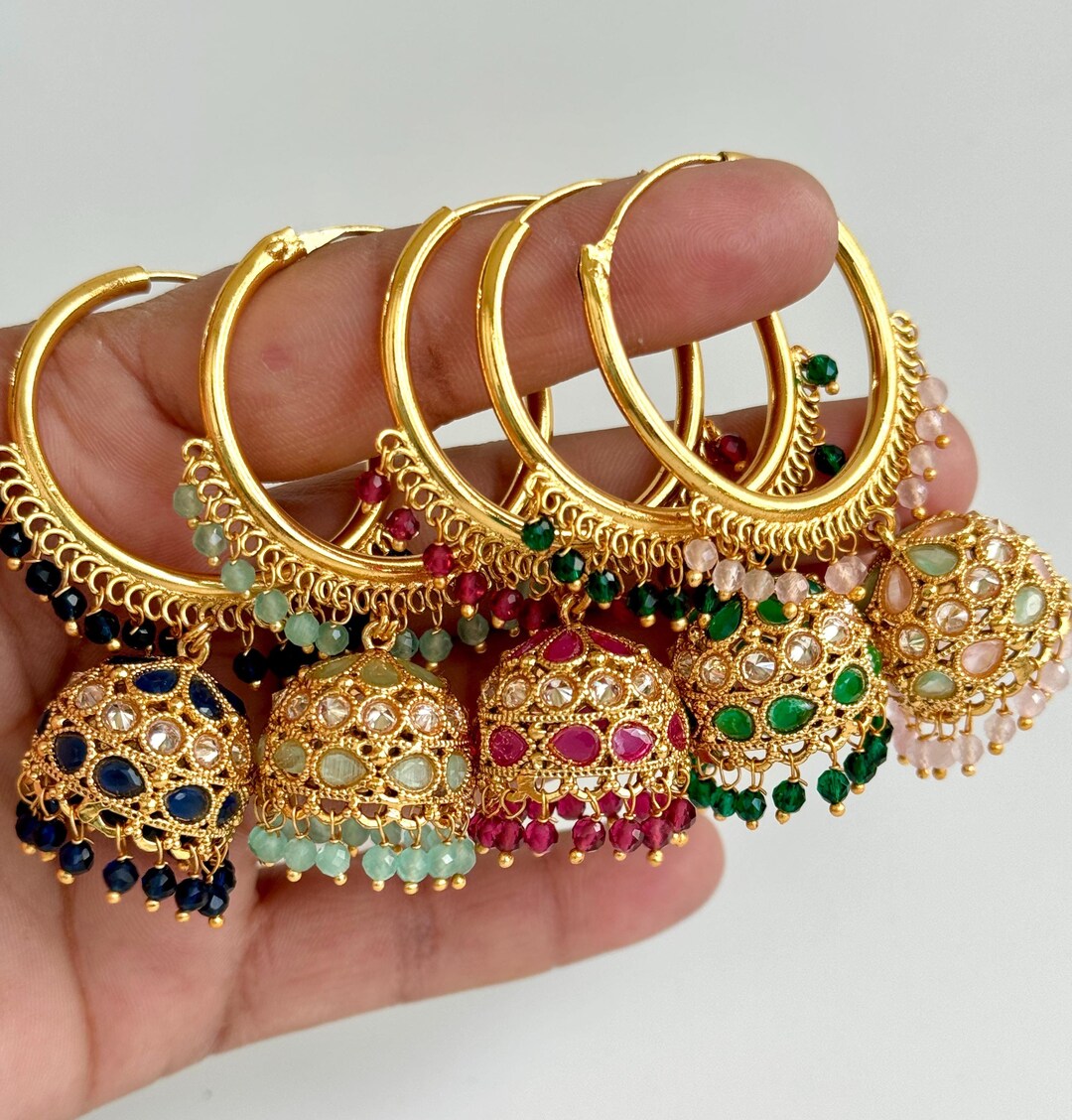 Gold Earrings/polki Hoop Earrings/bali Jhumkas/traditional Ethnic ...
