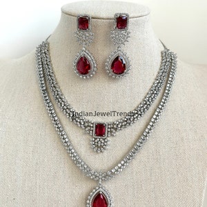 Ruby CZ Diamond Necklace, American Diamond Wedding Necklace, Cz Jewelry ...
