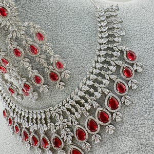 Ruby CZ Diamond Bridal Necklace, American Diamond Wedding Necklace, Cz ...