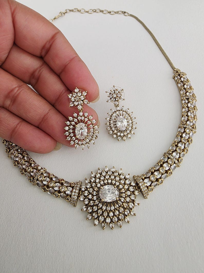 Victorian CZ American Diamond Hasli Necklace/cz Pota Stones Necklace ...