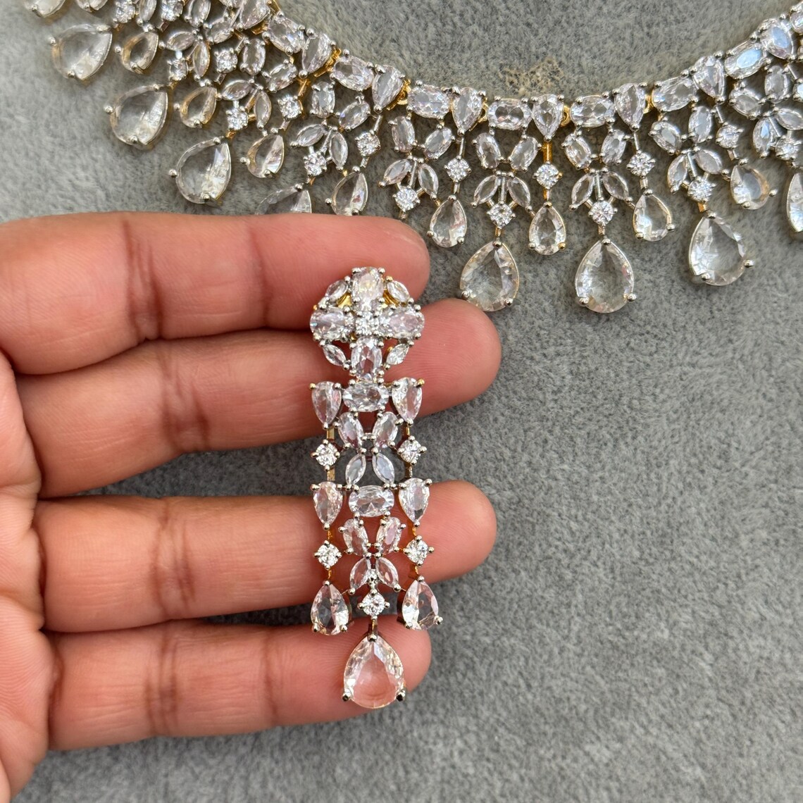 Gold Tone American Diamond Necklace/delicate CZ Stones Necklace/elegant ...