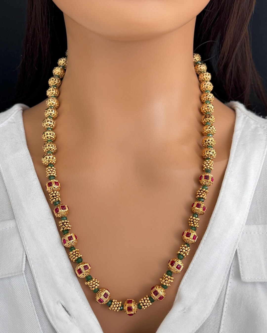 Long Gold Plated Matar Mala Necklace/indian Long Necklace/pakistani ...