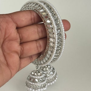 Bollywood Style Silver Mirror Pearl Bangles Set/punjabi Mirror Chuda Bangles Set/bridal Bangles ...