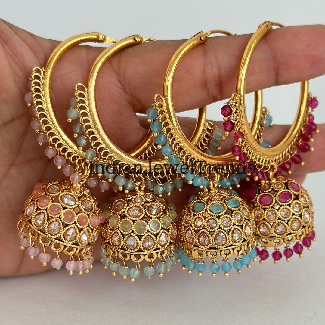 Gold Earrings/polki Hoop Earrings/bali Jhumkas/traditional Ethnic ...