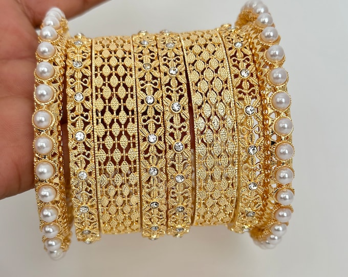Indian Gold Color Metal Bangle Set Churiyan Bridal Chudiyan #1179A Size ...