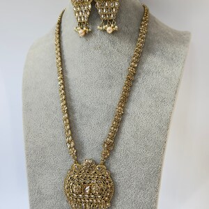 Long Antique Dull Gold Plated Polki Mala Necklace/indian Long Necklace ...