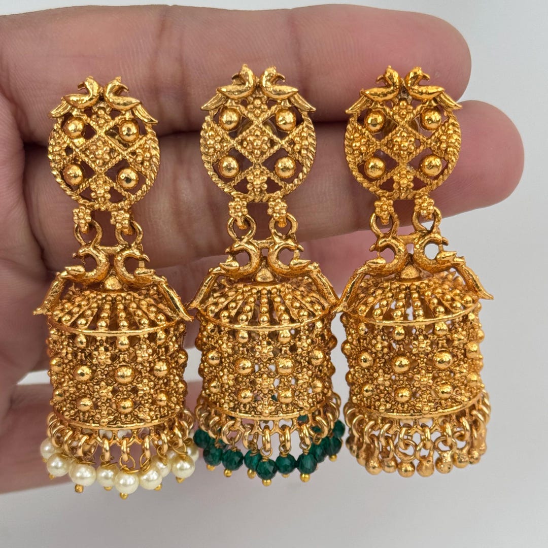 Gold Plated Peacock Jhumka gold Jhumka indian Jewelry pakistani south Indian Jhumka Earrings bridal Earring indian Wedding Gift for Her Etsy