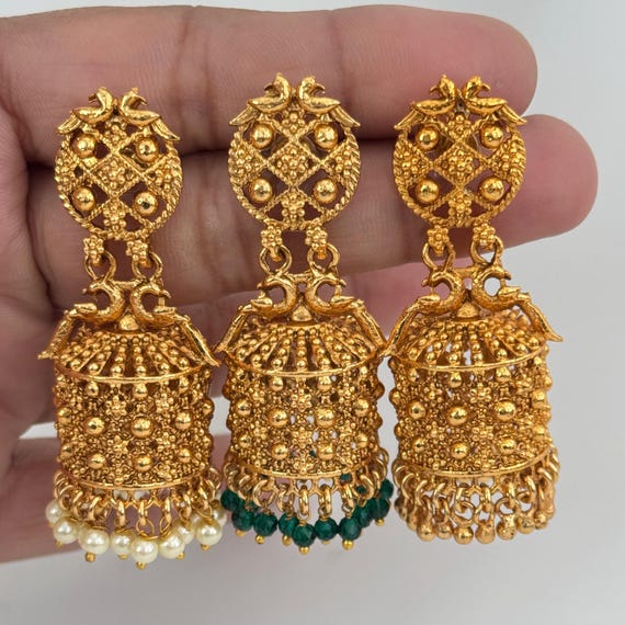 Gold Plated Peacock Jhumka gold Jhumka indian Jewelry pakistani south Indian Jhumka Earrings bridal Earring indian Wedding Gift for Her Etsy