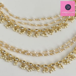 Gold Kundan Pearl Ear Chain/sahare/pearl Kaan Chain/earring Support ...