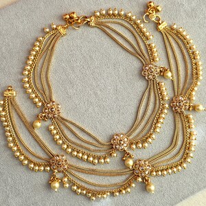 Bridal Polki Gold Plated Anklet Pair/payal/moti Payal/jhanjran/panjeb ...