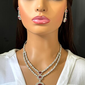 Ruby CZ Diamond Necklace, American Diamond Wedding Necklace, Cz Jewelry ...