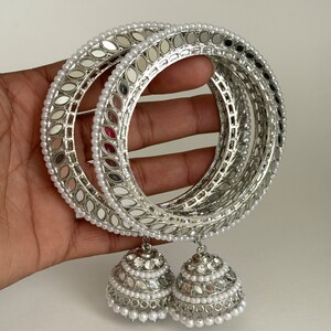 Bollywood Style Silver Mirror Pearl Bangles Set/punjabi Mirror Chuda Bangles Set/bridal Bangles ...