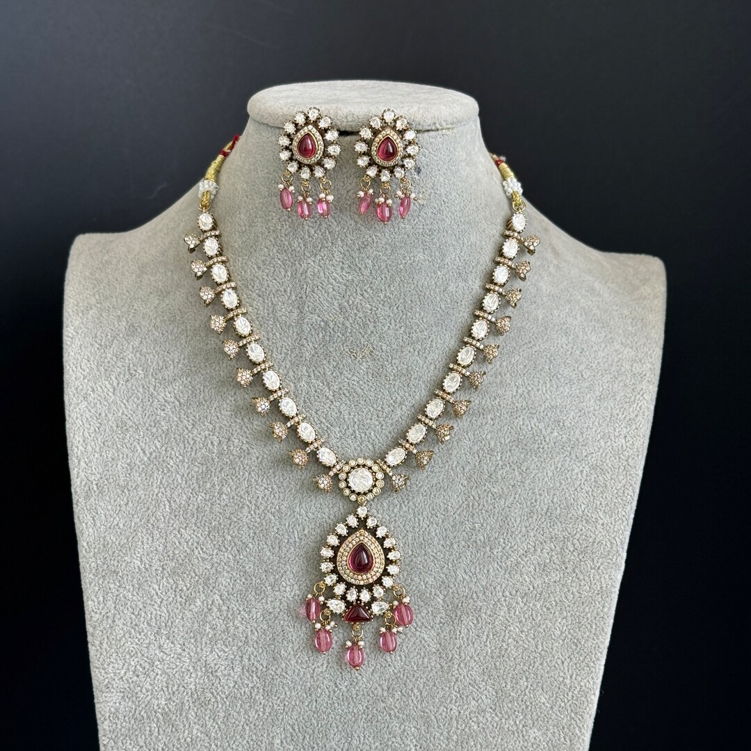 Ruby Victorian Moissanite Polki Necklace,sabyasachi Necklace, Statement ...