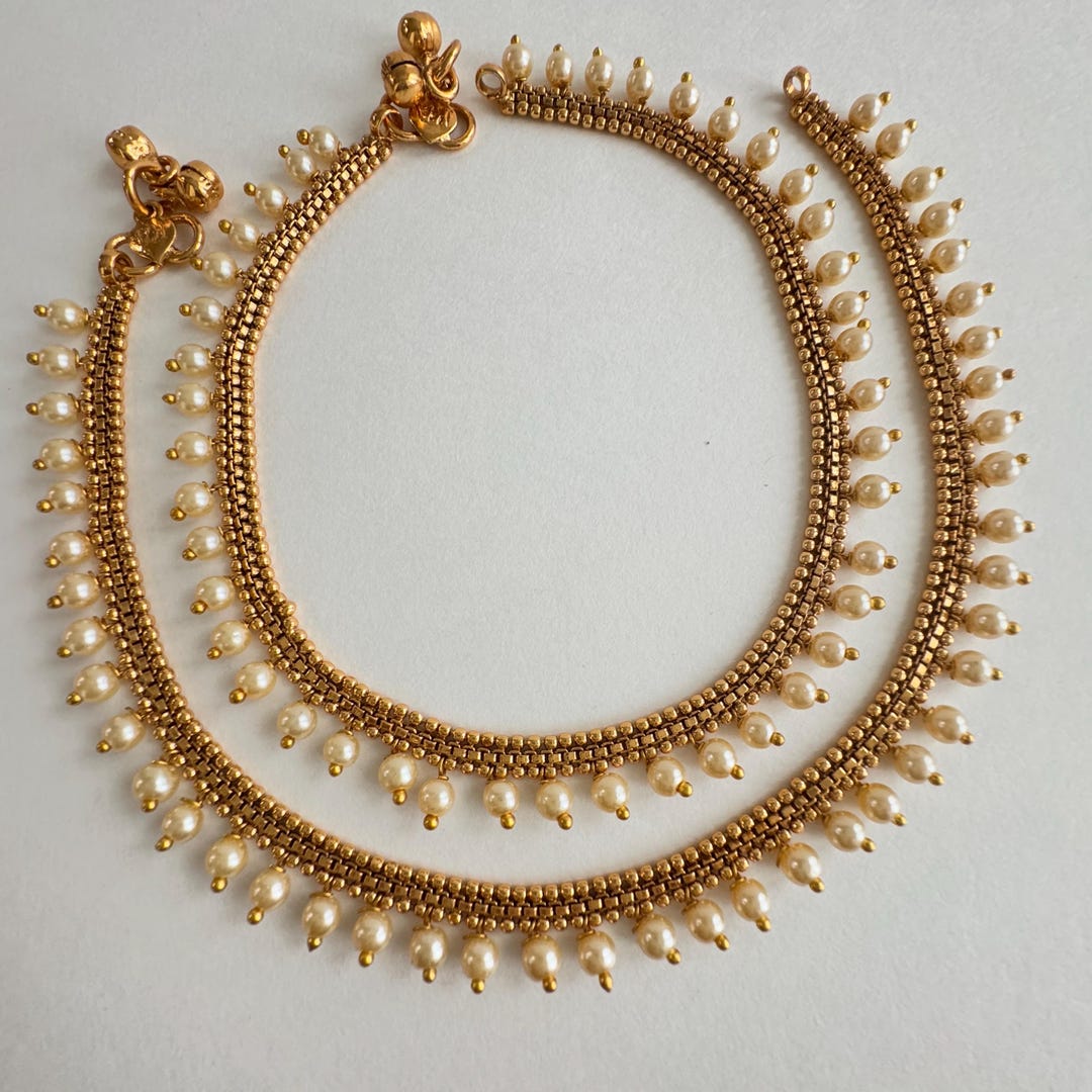 Gold Plated Anklet Pair/payal/moti Payal/jhanjran/panjeb/pajeb/indian ...