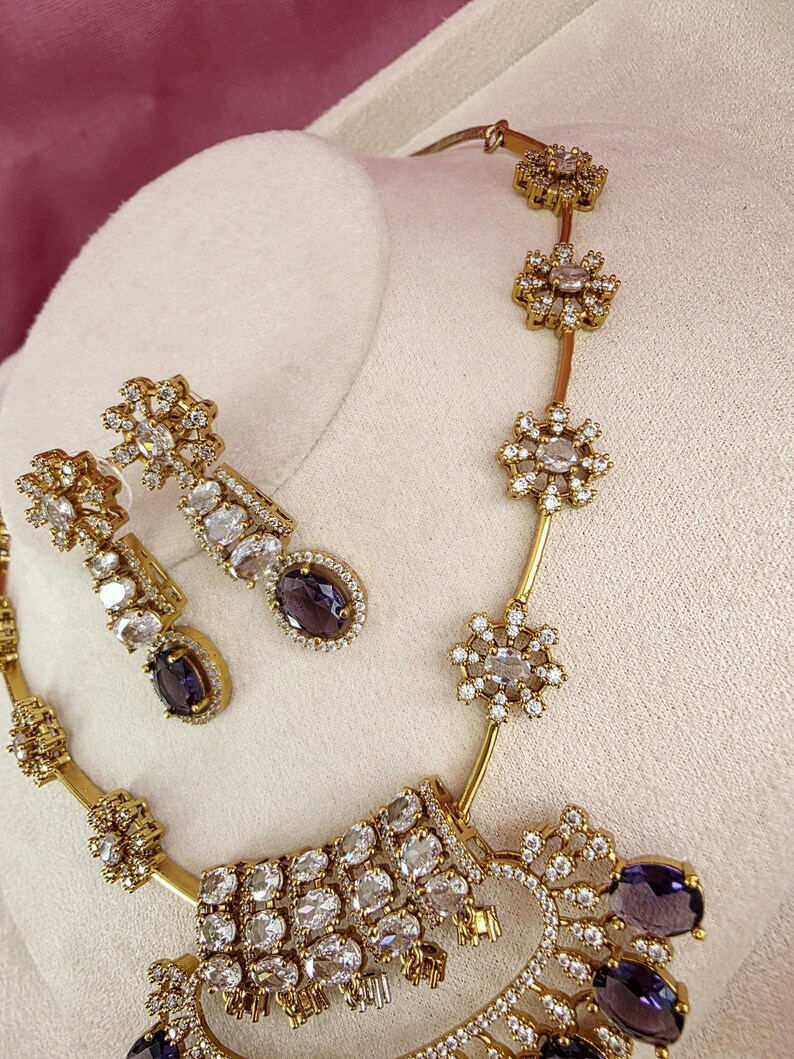 Purple Victorian CZ American Diamond Necklace/cz Pota Stones Necklace ...