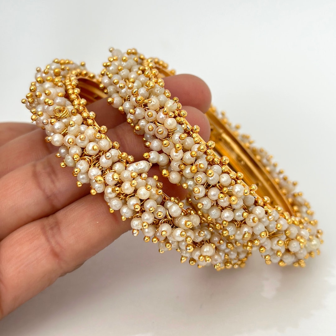 Set of 2 Clustered Pearls Bangle/indian Classic Bangles/bridal Bangles/indian Wedding Jewelry ...