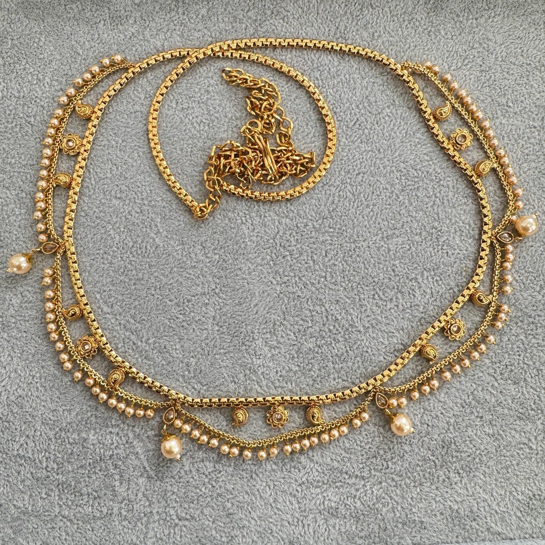 Delicate Gold Plated Polki Belly Chain/belly Chain/belt/indian Waist ...