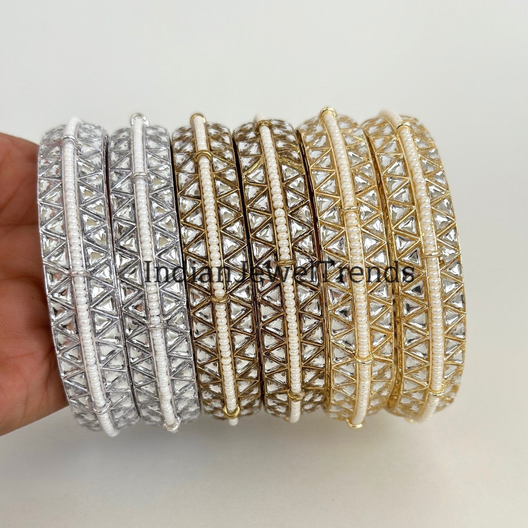 A Pair of Bollywood Kundan Pearl Bangles Set2 Pc/indian Bangles/punjabi ...