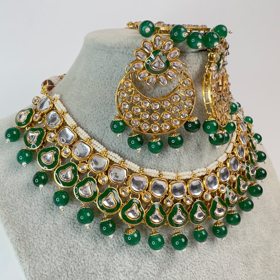 Green Kundan Necklace Set/ Kundan Choker/ Bollywood Jewelry/ - Etsy