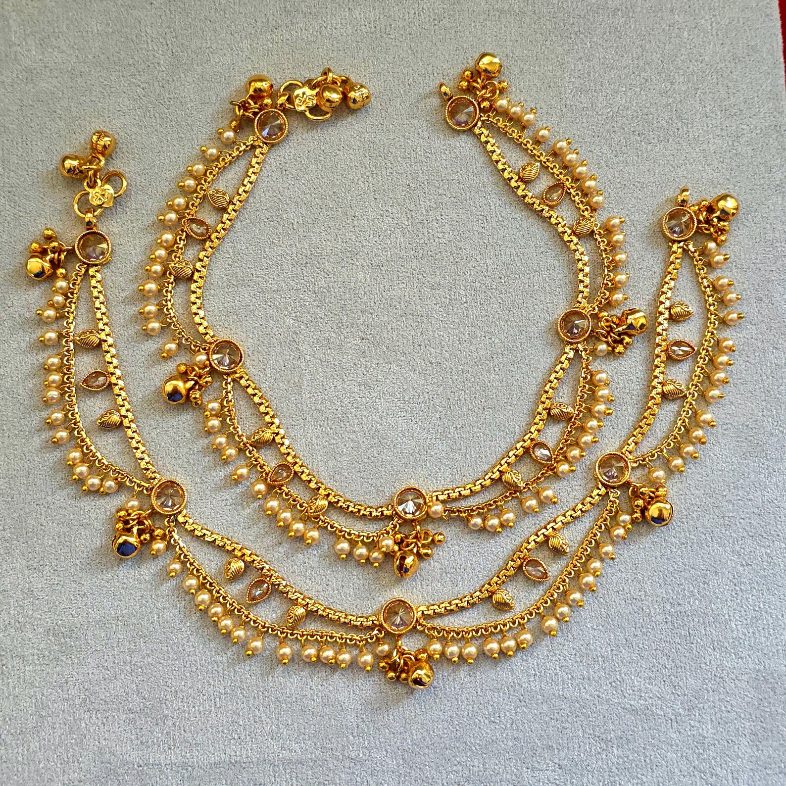 Bridal Gold Plated Anklet Pair/payal/moti Payal/jhanjran/panjeb/pajeb ...