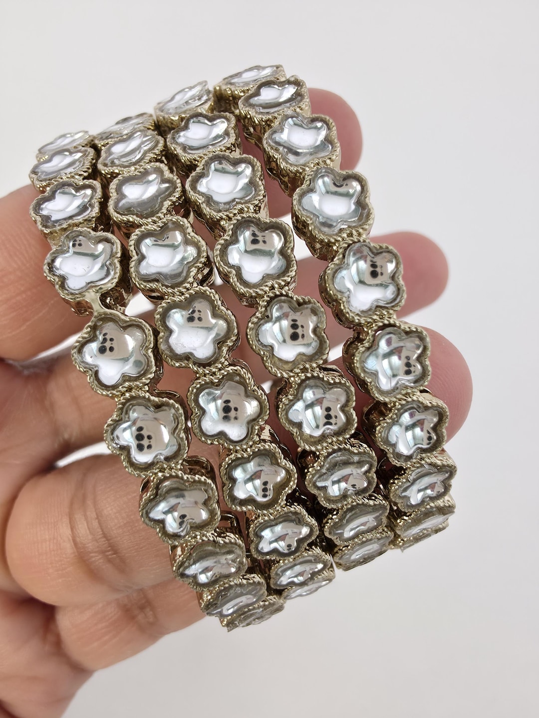 Antique Dull Gold Kundan Pearl Bangles Set(4 Pc)/indian Bangles/punjabi ...