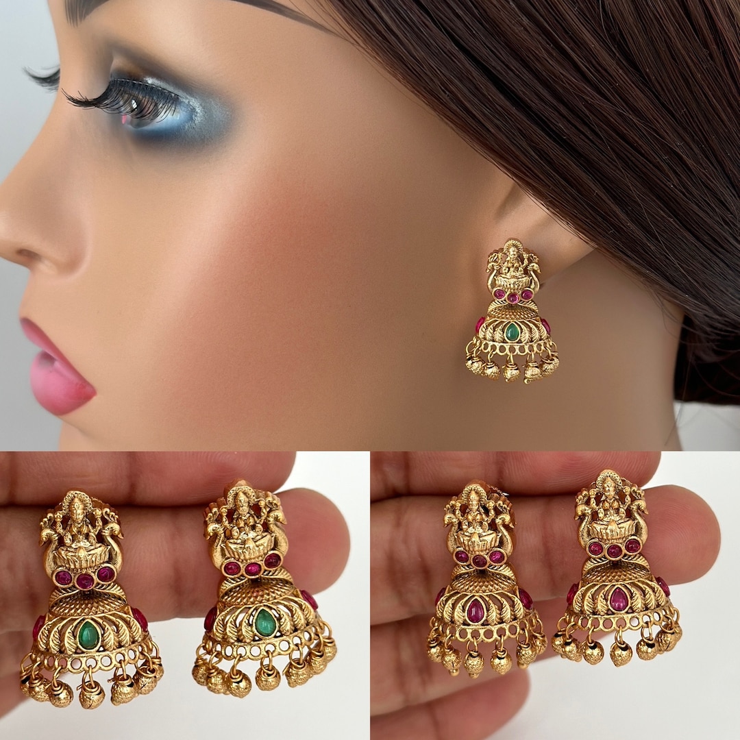 Small Gold Plated Laxmi Temple Jhumka Earrings/indian Jhumkas ...