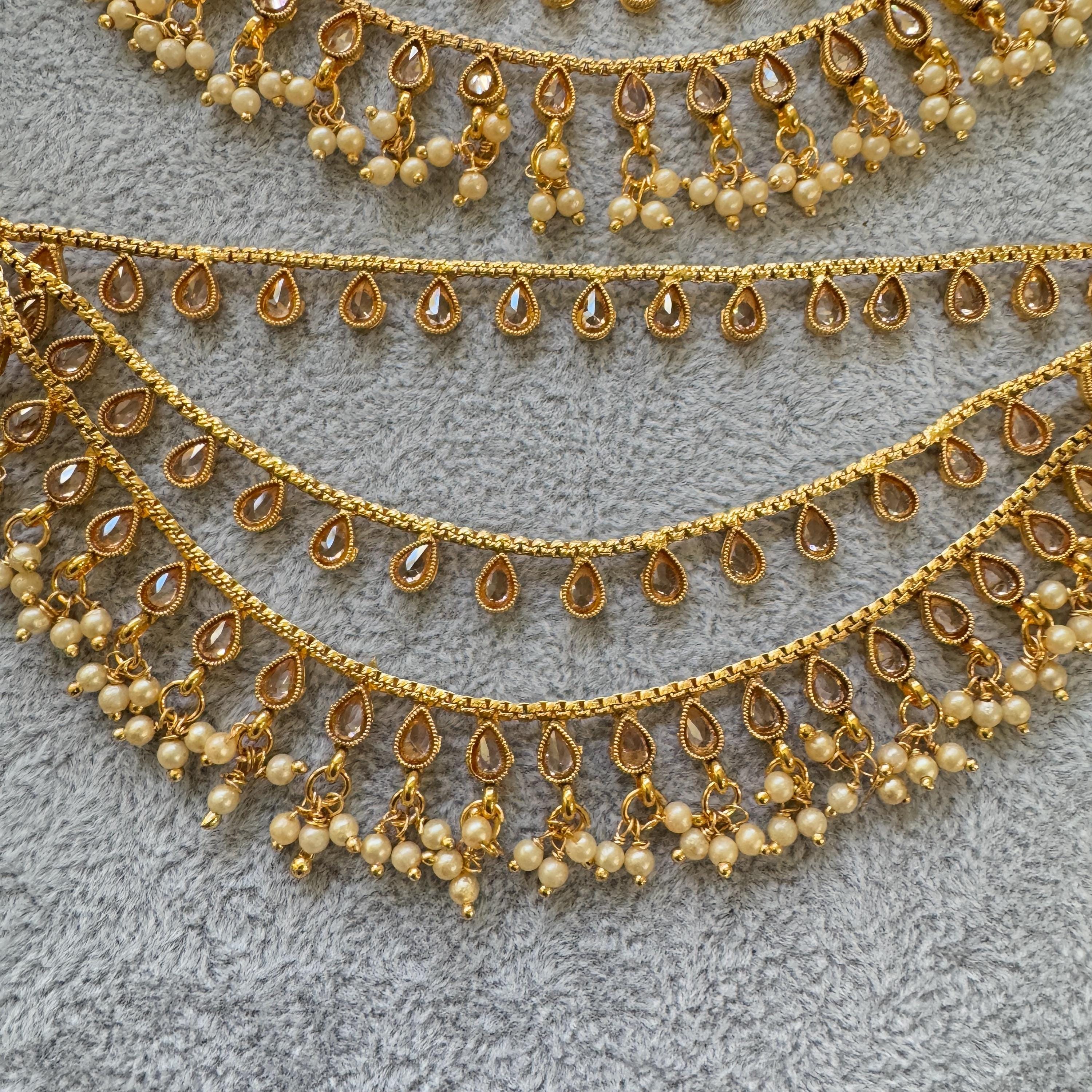 Antique Dull Gold Polki Pearl Ear Chain/sahare/pearl Kaan Chain/earring ...