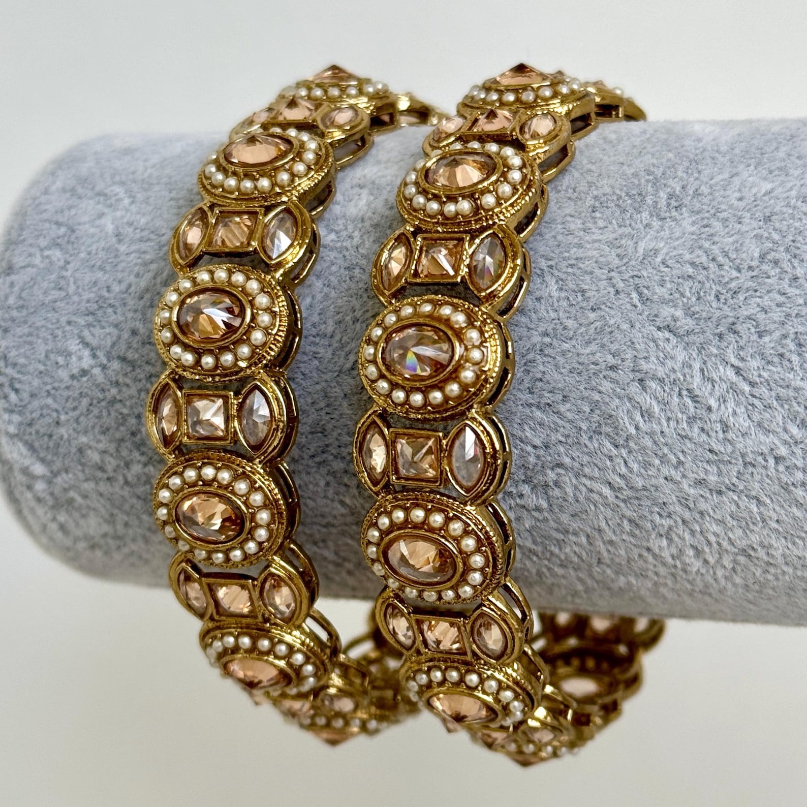 A Pair of Polki Pearl Kundan Antique Dull Gold Finish Bangles Pair ...