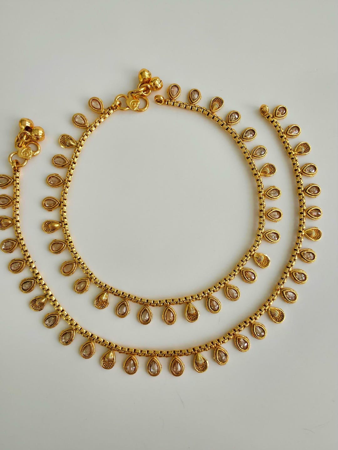 Gold Plated Anklet Pair/payal/moti Payal/jhanjran/panjeb/pajeb/indian ...