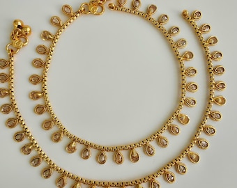 Gold Plated Anklet Pair/payal/moti Payal/jhanjran/panjeb/pajeb/indian ...