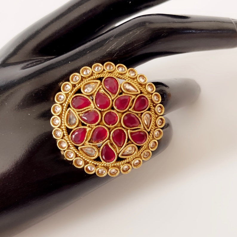 Large Gold Finish Polki Ring/adjustable Ring/indian Ring/ - Etsy