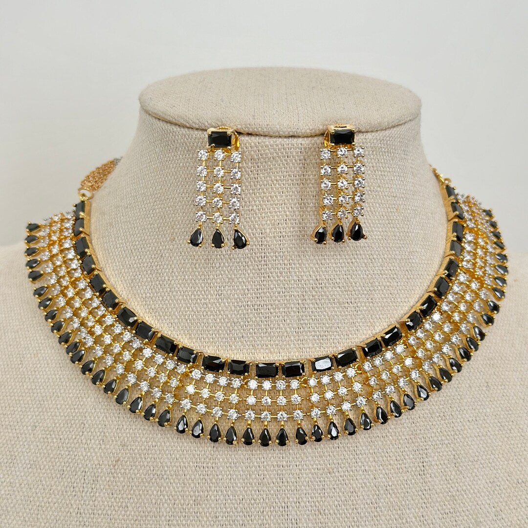 Black Gold Cz Diamond Necklace/delicate CZ Stones Necklace/elegant ...