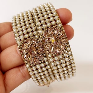 Polki Pearl Kundan Antique Dull Gold Finish Bangles/punjabi - Etsy