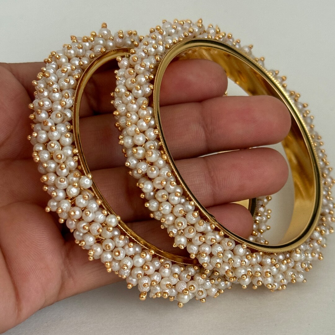 Set of 2 Clustered Pearls Bangle indian Classic Bangles bridal Bangles indian Wedding Jewelry gold Bangles chuda Bangles pearl Bangles Etsy