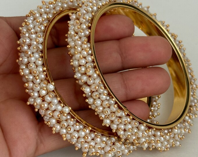 Set of 2 Clustered Pearls Bangle/indian Classic Bangles/bridal Bangles ...