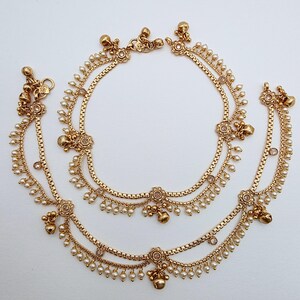 Bridal Gold Plated Anklet Pair/payal/moti Payal/jhanjran/panjeb/pajeb ...