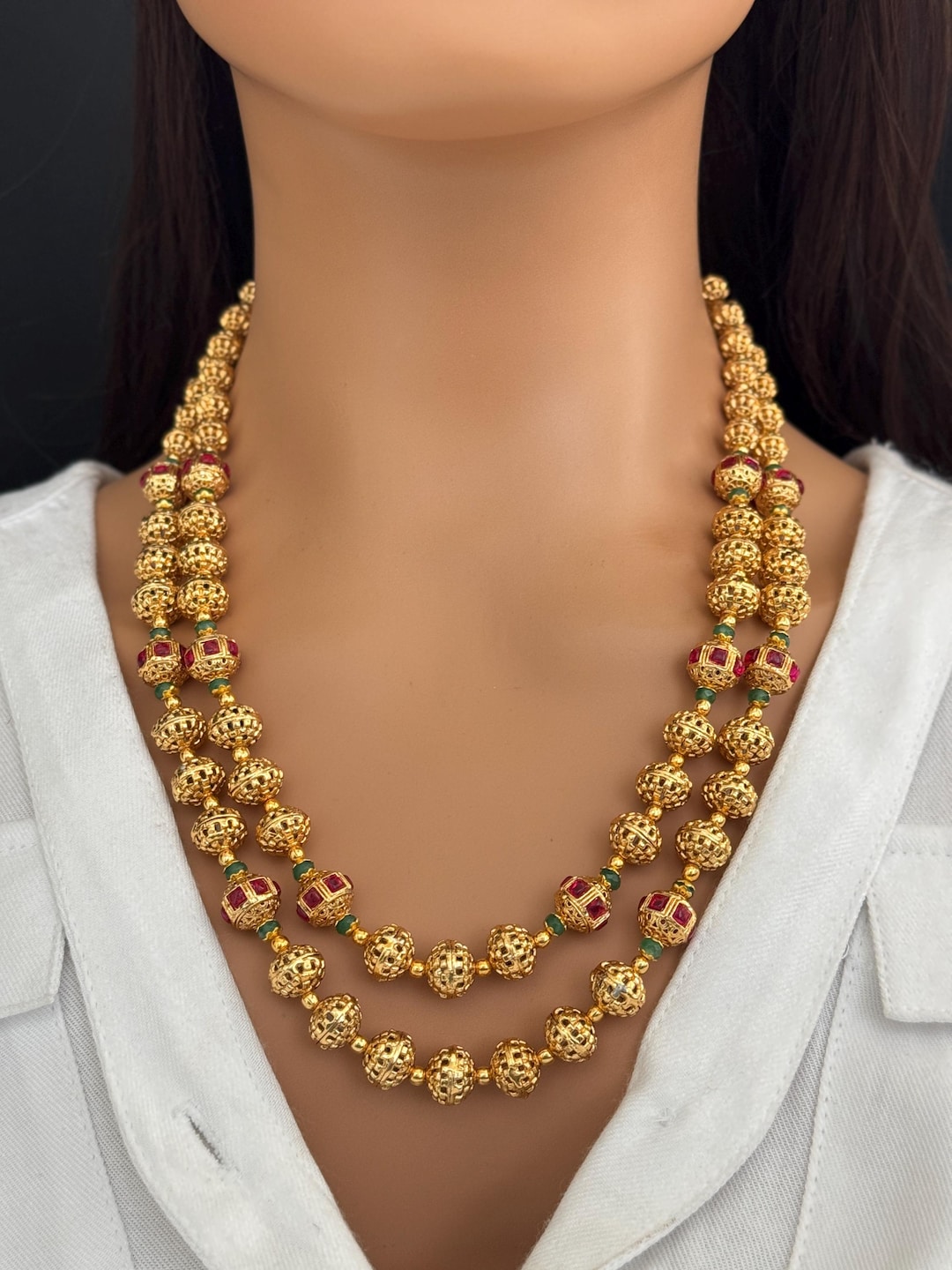Long Gold Plated Matar Mala Necklace/indian Long Necklace/pakistani Jewelry/necklace Mala/indian ...