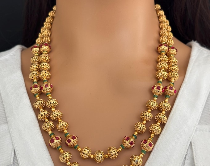 Long Gold Plated Matar Mala Necklace/indian Long Necklace/pakistani ...