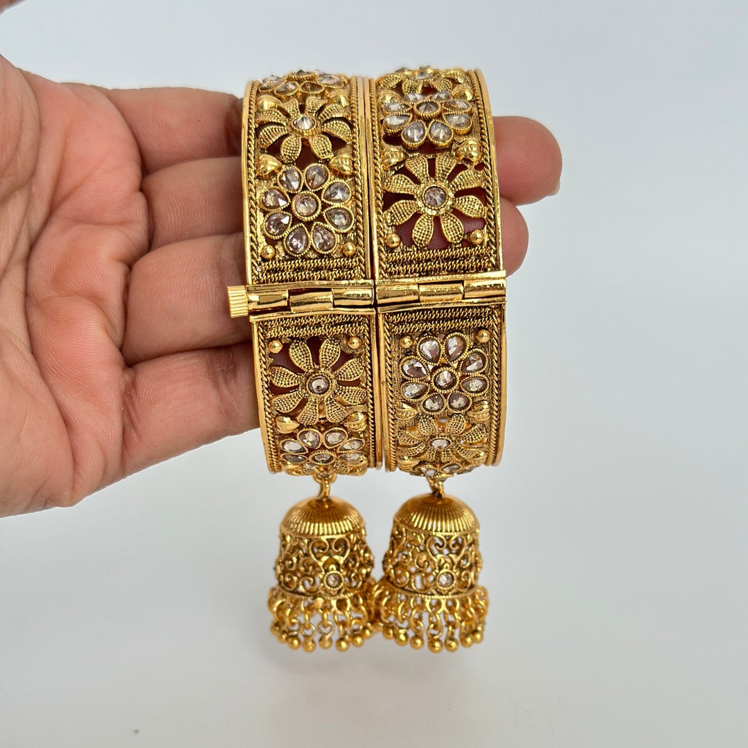 Gold Polki Kundan Jhumka Bangles 2pc/indian Bangles/polki Jhumka ...