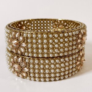 Polki Pearl Kundan Antique Dull Gold Finish Bangles/punjabi - Etsy