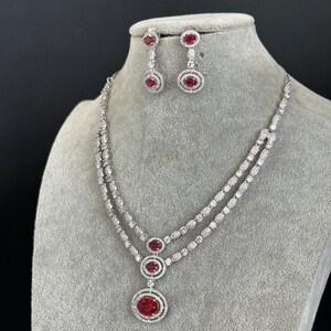 Ruby CZ Diamond Necklace, American Diamond Wedding Necklace, Cz Jewelry ...