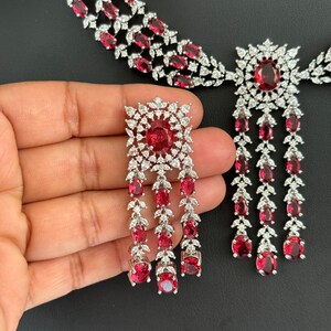 Ruby CZ Diamond Bridal Necklace, American Diamond Wedding Necklace, Cz ...