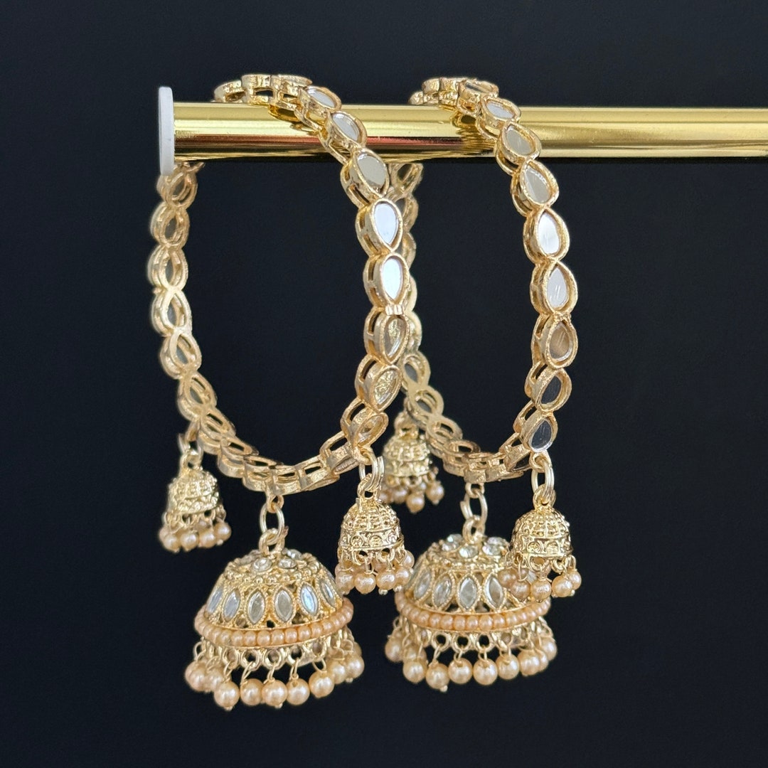 Gold Mirror Pearl Bangles Set/punjabi Mirror Chuda Bangles Set/bridal ...