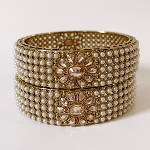 Polki Pearl Kundan Antique Dull Gold Finish Bangles/punjabi - Etsy