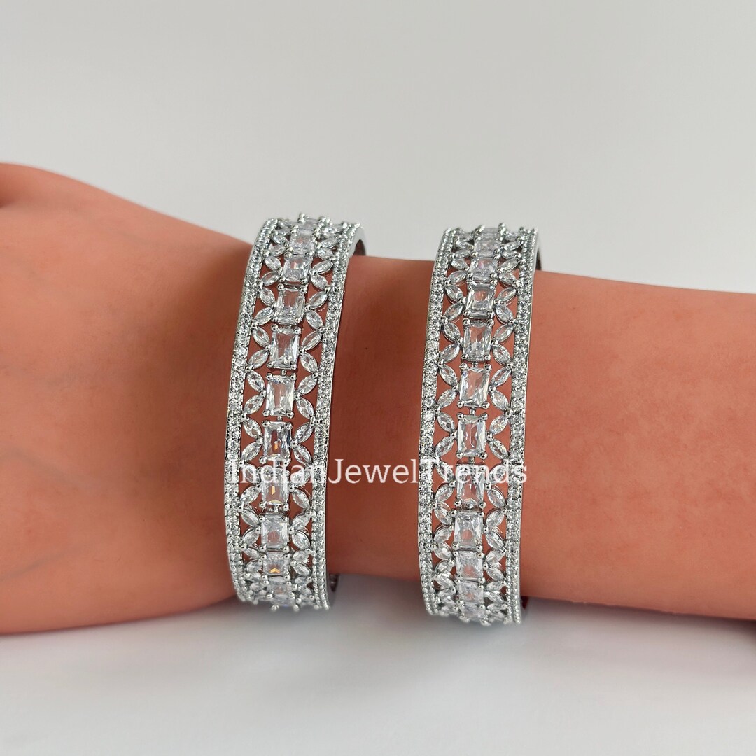 Set of 2 Silver CZ Diamond Bangles/cz Bangles/bracelet/indian Party ...