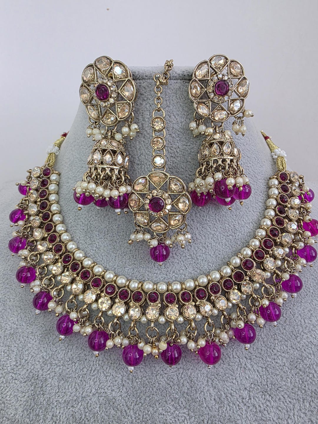Purple Shadow Stone Kundan Necklace Set/ Bollywood Jewelry/ Indian ...