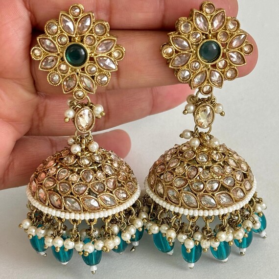 Antique Polki Kundan Jhumka stone Jhumka indian Jewelry pakistani punjabi Jewelry statement Earring bridal Earrings wedding Collection Etsy
