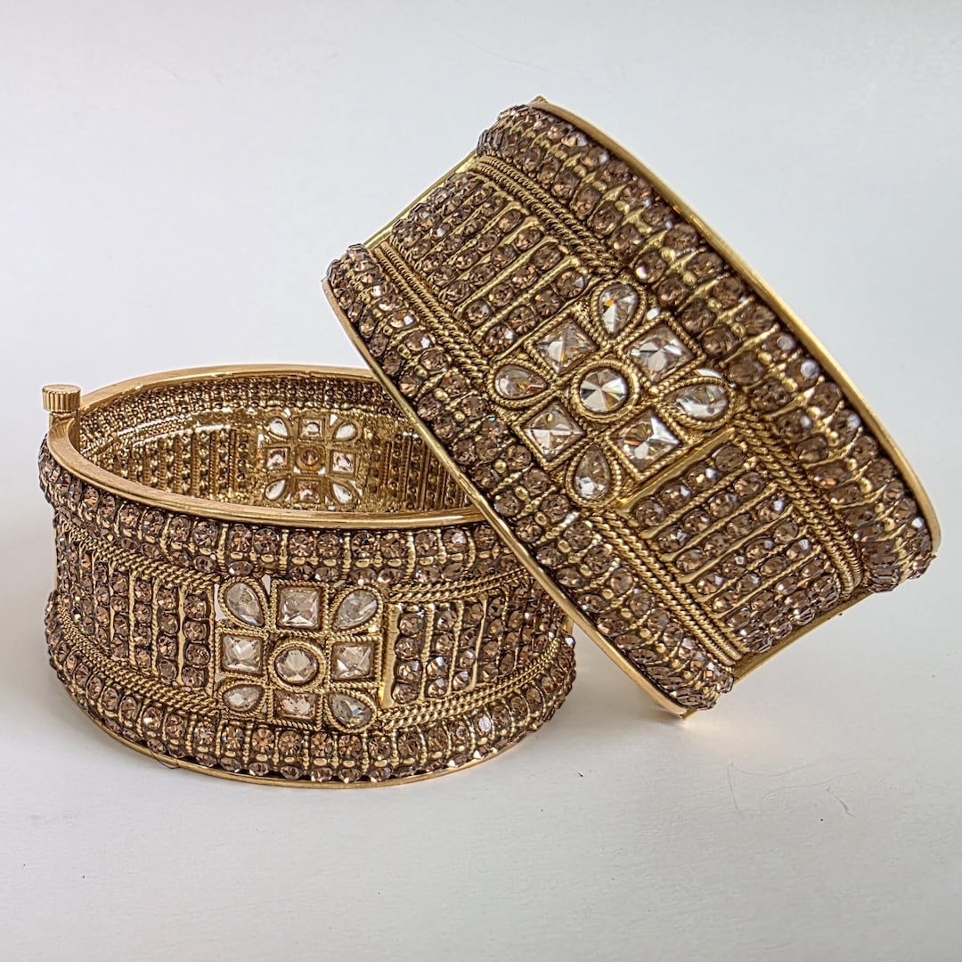 Gold-plated Polki Openable Bangle Pair/statement Kada/kundan Bangles ...