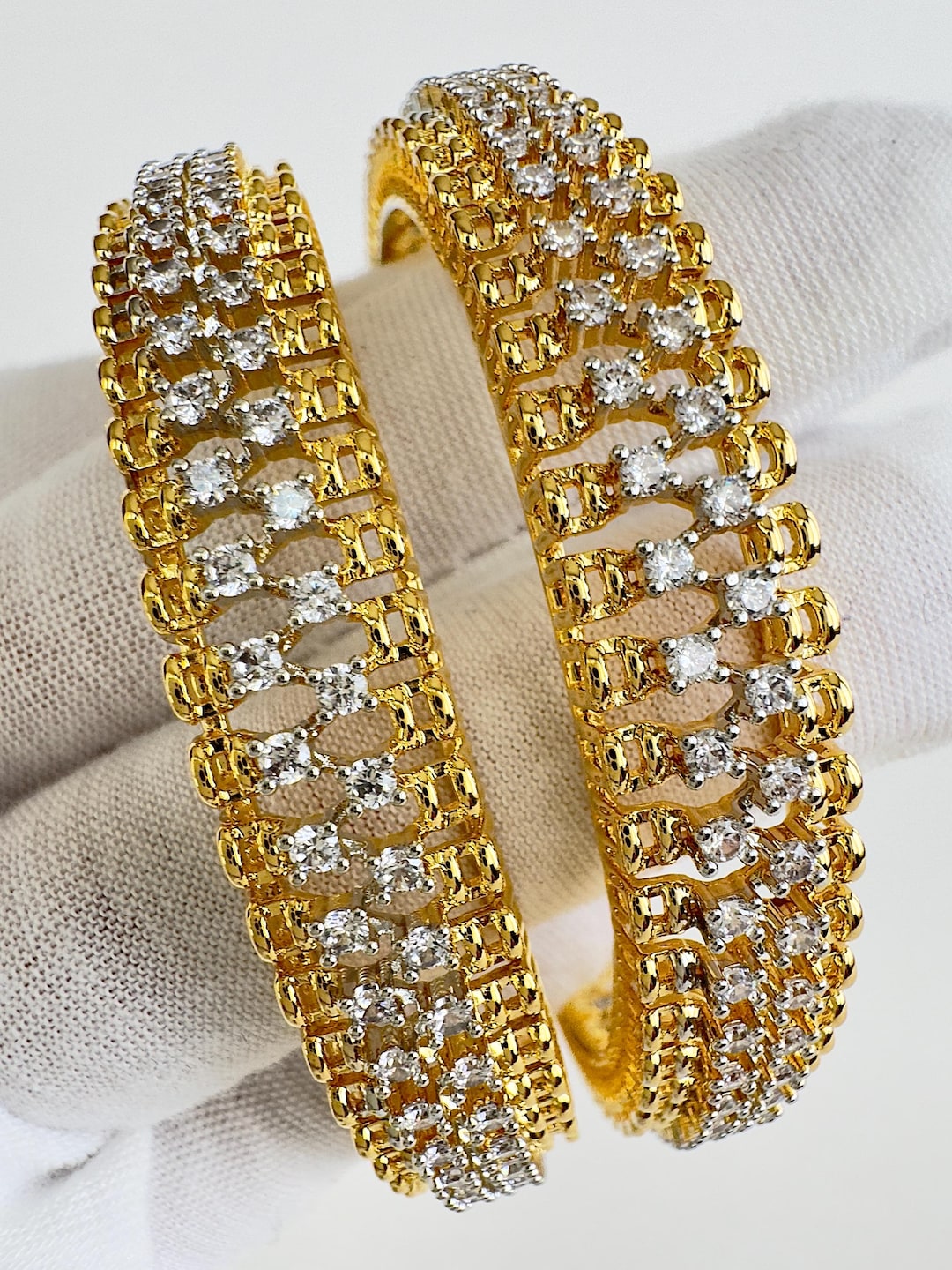 Set of 2 Cz Classic Bangles With 2 Tone Plating /CZ Bangles/bracelet ...